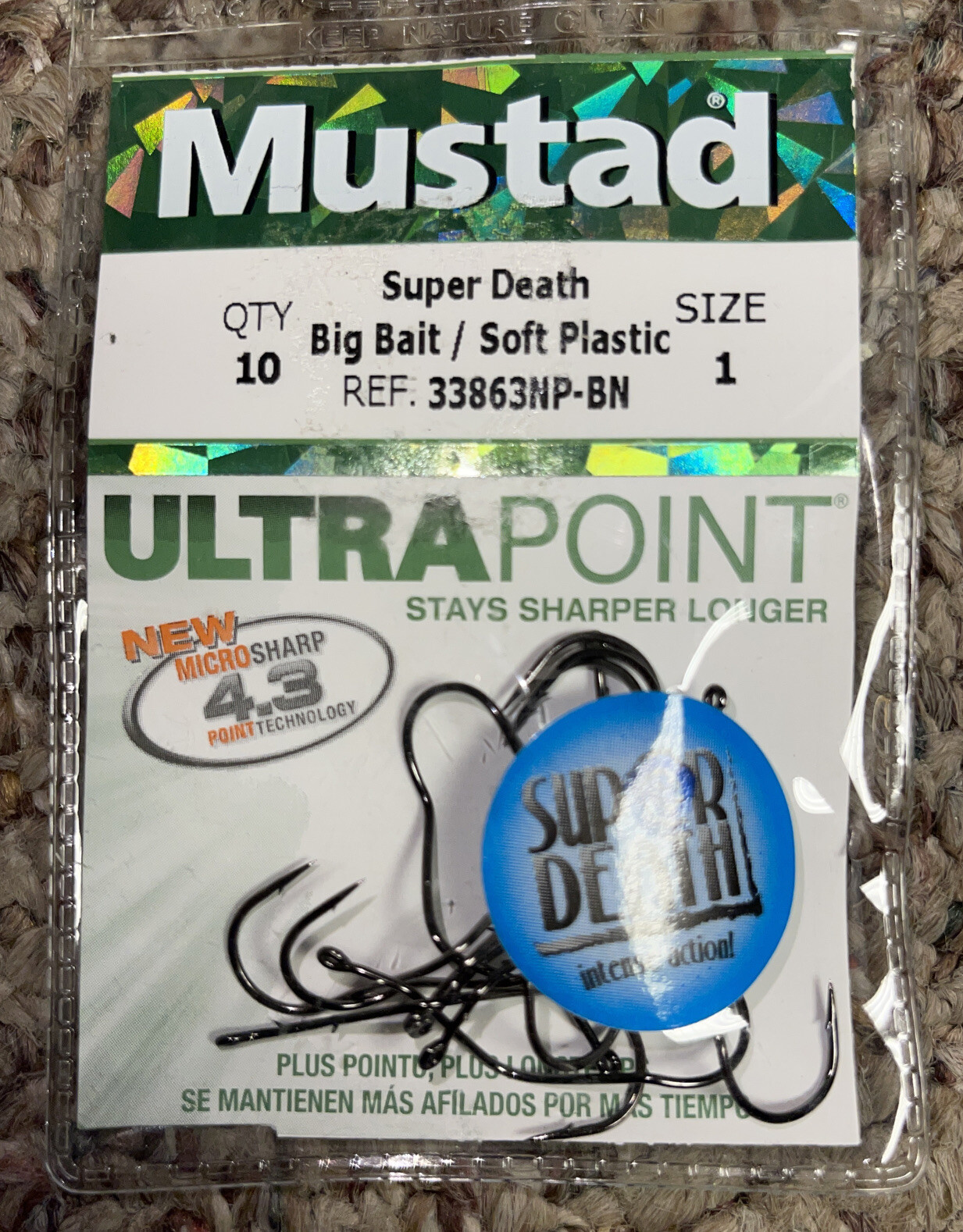 Mustad Ultrapoint Super Death Plastic Hook #1 Black Nickel 10/Pk 33863 ...