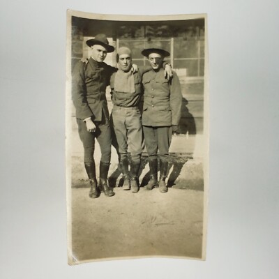 France WW1 Soldiers Embracing Photo c1918 Eye Patch Uniformed Men Base ...