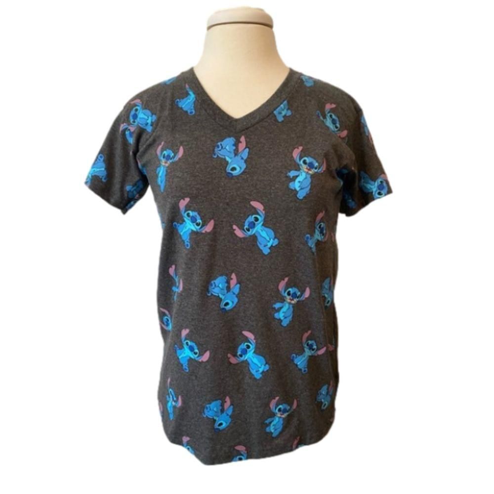 Disney LILO & Stitch “Stitch” V Neck Charcoal Grey T … - Gem
