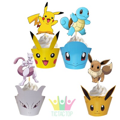 12 Pokemon Cupcake Wrapper & 12 Topper. Party Lolly Loot Bag Cake ...