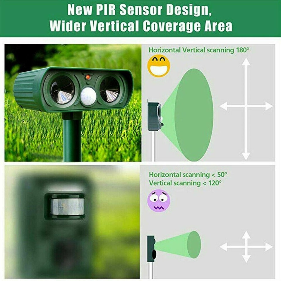 1/2 PK Animal Repeller Ultrasonic Solar Power Outdoor Pest Cat Mice ...