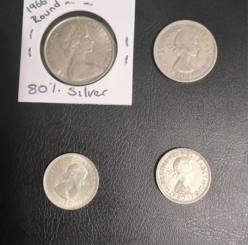 1966 round 50 cent coin, silver australian pre decimal florins ...