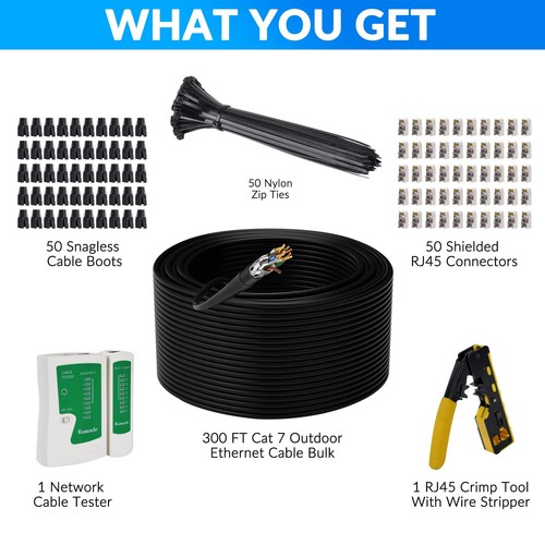 7 Outdoor Ethernet Bulk Cable 300 FT With Tool Kits Adoreen 10Gbps ...