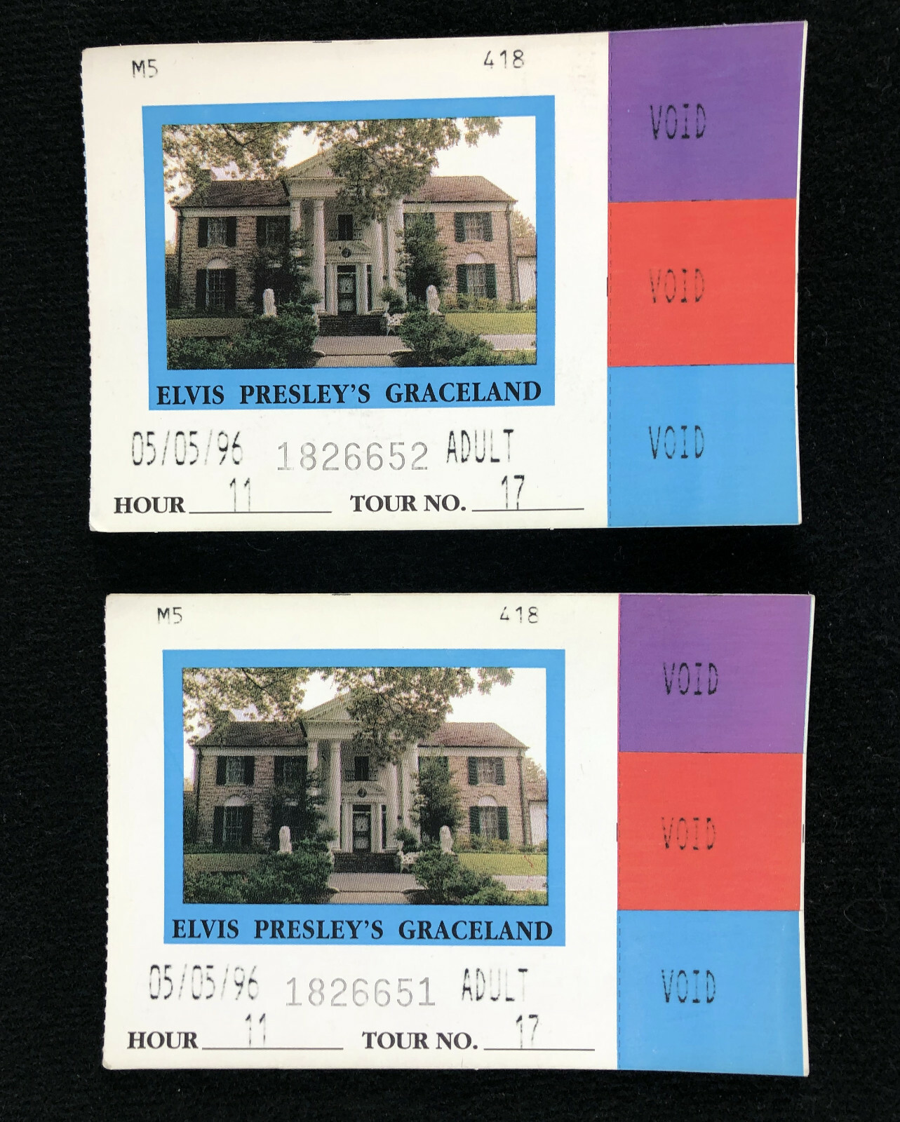 Lot of (2) Elvis Presley's Graceland Tour Ticket Stubs - May 5 1996 - 5 ...