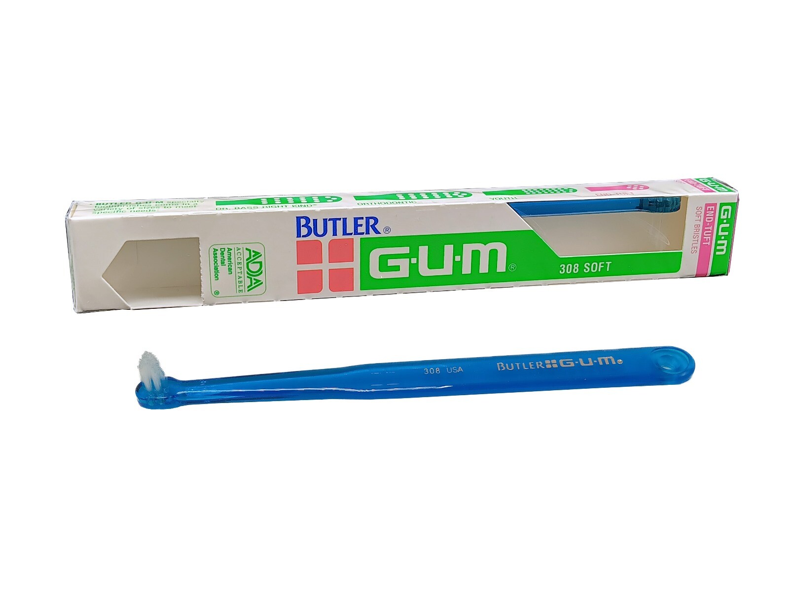 Butler GUM End-Tuft Soft Bristles Tooth Brushes Red/Blue/Purple ...