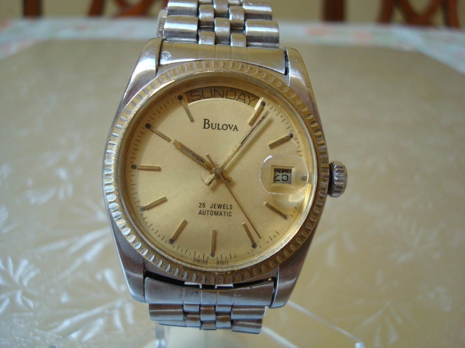 Bulova President Style Men's Automatic SS Watch ETA 2834 Day Date Quick ...