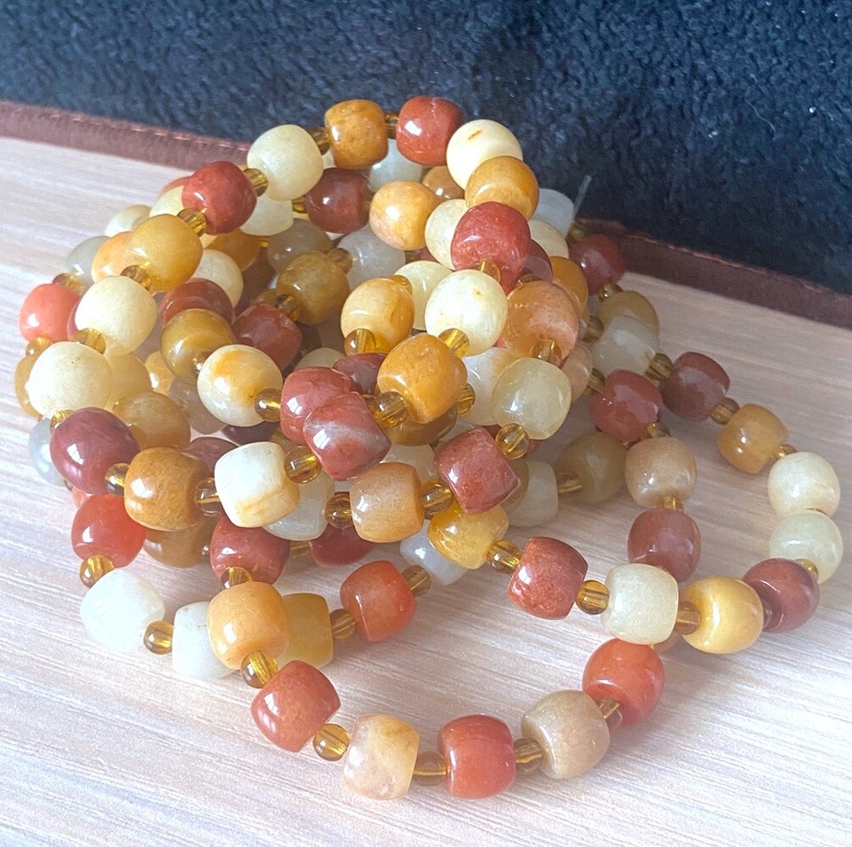 10x8mm Natural Multicolor Golden Silk Jade Circle Beads Stretch ...