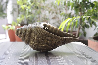 Brass Shell Conch Statue Figurine Hand Carved Worshiping Symbol 9x4.5x4 ...