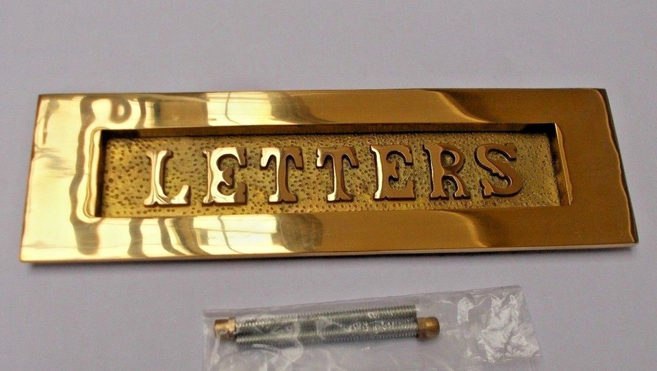 POLISHED BRASS -Front door Internal External letter box postal plate ...