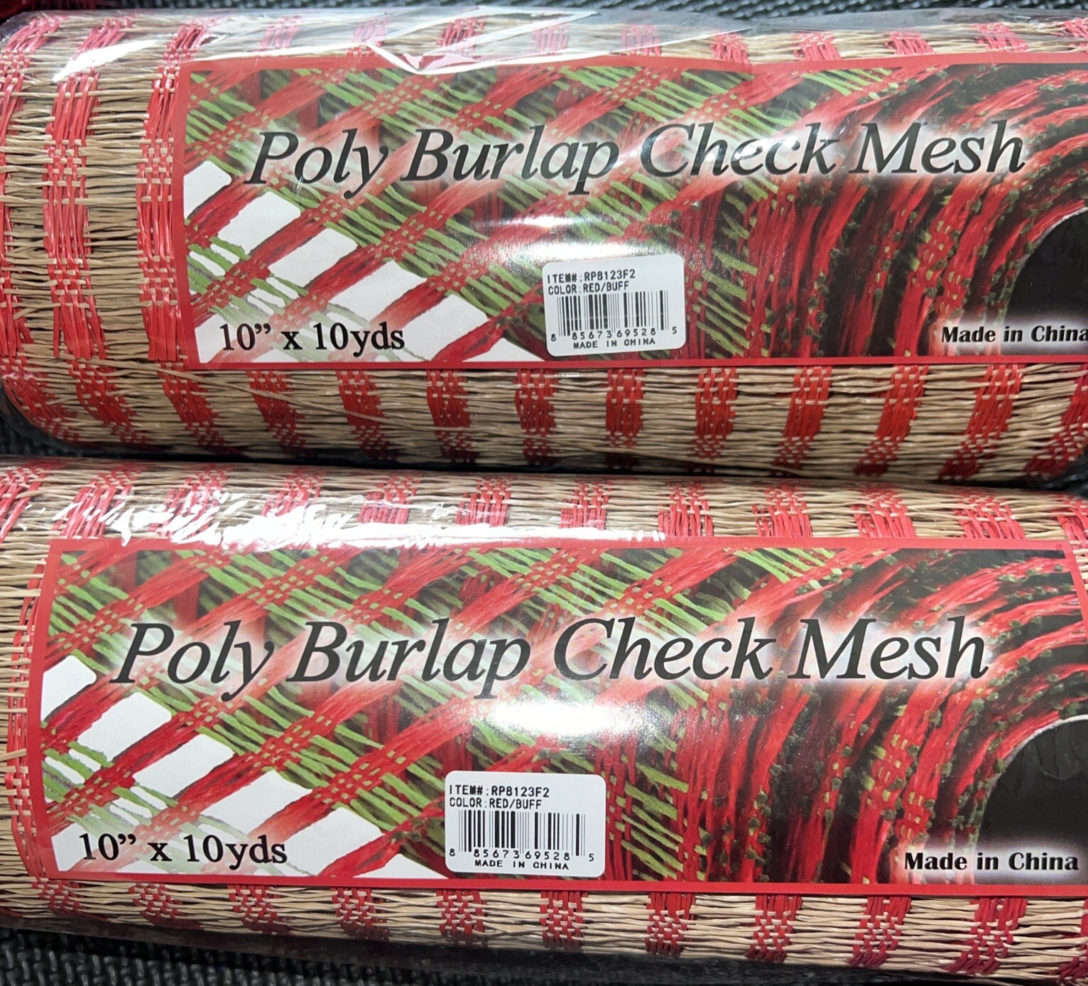 Poly Burlap Check Mesh Red Buff Taupe Lot Of 2 Rolls 10 X 10 | eBay