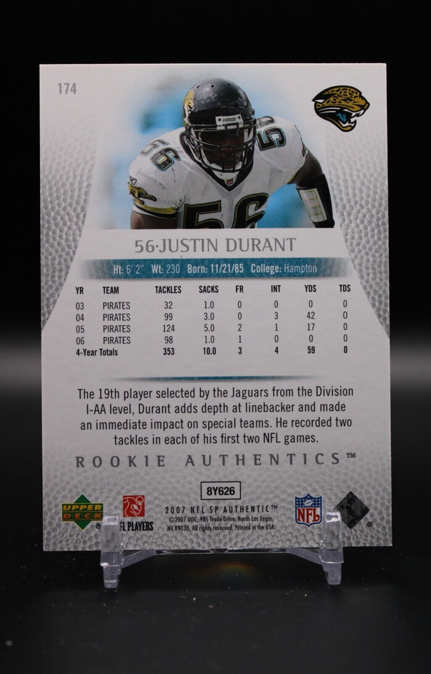 Justin Durant, Jacksonville Jaguars, 2007 SP Authentic, Rookie, 697/999 ...