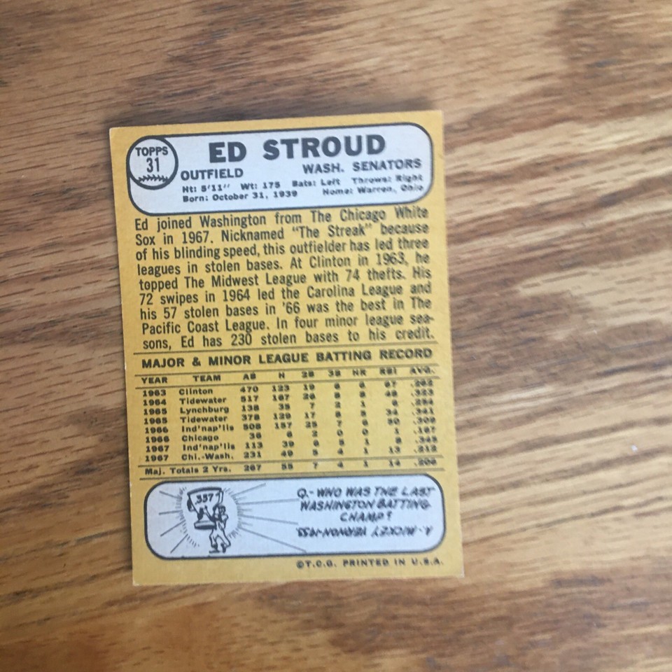1968 Topps Baseball #31 Ed Stroud | eBay