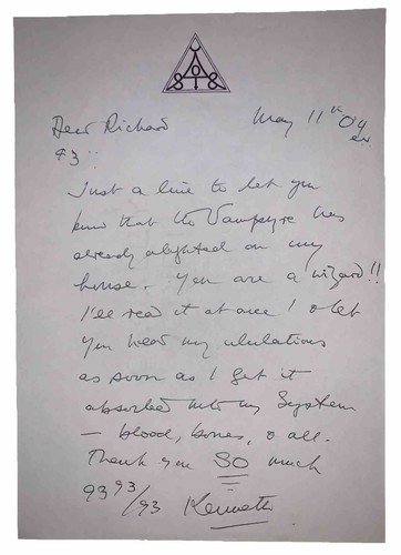 KENNETH GRANT SIGNED HANDWRITTEN LETTER, OCCULT, AOSSIC STATIONERY, MAY ...