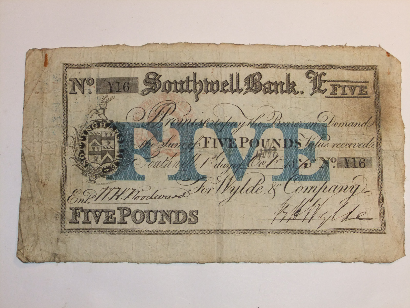 1873 SOUTHWELL BANK £5 BANKNOTE - Y 16 | eBay
