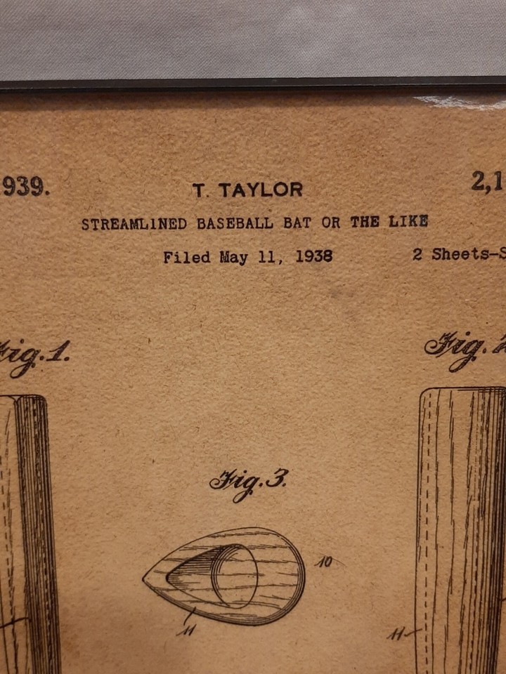 Baseball Bat Patent Streamlined Bat Or The Like Print Old Look Framed ...
