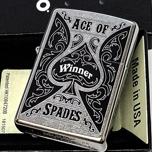 Zippo ACE OF SPADES Monochrome Distressed Silver Black Street Chrome ...