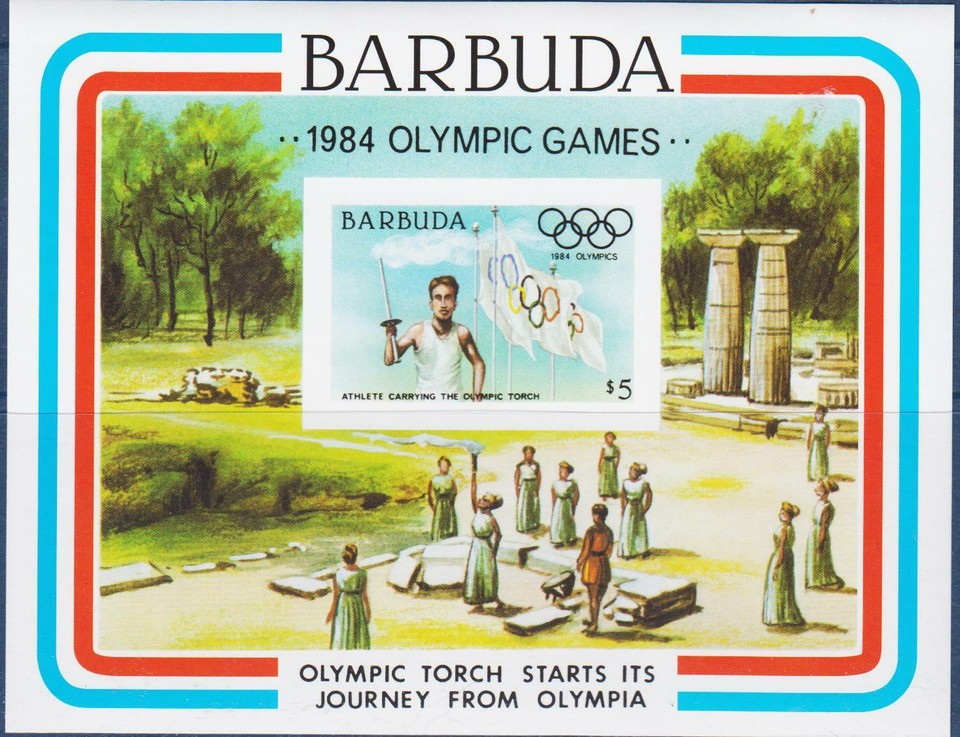 Barbuda 1984 Olympic Games Sports Torch Runner Flame Athletics Imperf m ...