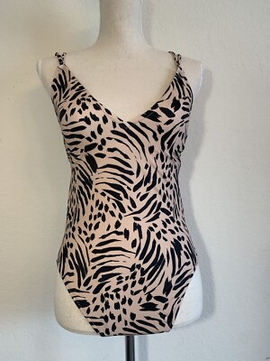 Women’s Double Strap Tie Back Monokini One Piece Swimsuit Animal Print ...