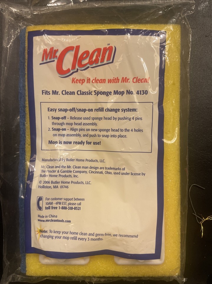 Mr. Clean Sponge Mop Refill Scrubber Fits #4130 Yellow Snap On Snap Off ...