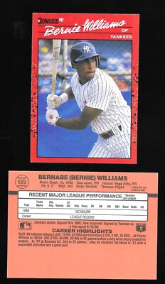 1990 Donruss New York Yankees Baseball Card #689 Bernie Williams Rookie ...