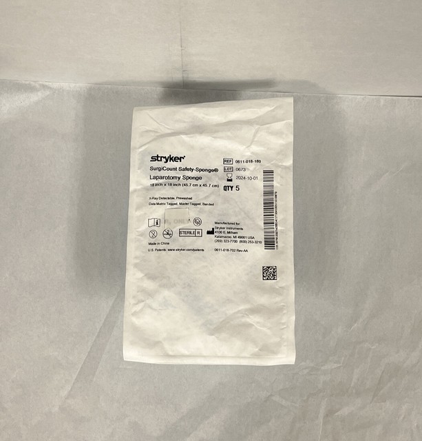 Stryker 0611-018-180 Surgicount Safety Sponges 18"x18" EXP 8/18/ 200 ...