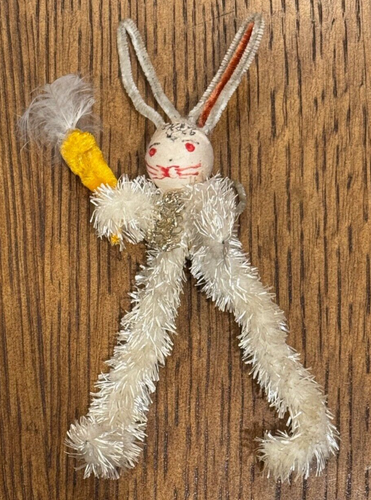 Vintage Spun Cotton Chenille Bunny Rabbit with Pipe Cleaner Ears, 6 ...