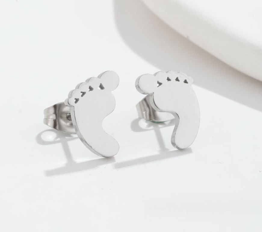 Titanium Silver/Gold Happy Feet Foot Stud Earrings | eBay