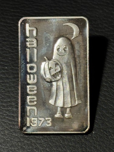HALLOWEEN 1973 GHOST TRICK OR TREAT SILVER 1 OZ 999 FINE ART BAR DOUBLE ...