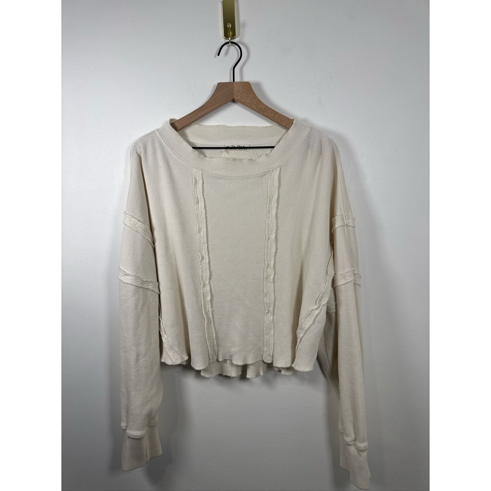 We The Free People Ellie Thermal Waffle Knit Crop Top - Cream Small | eBay