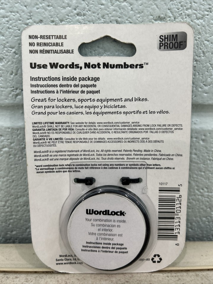 WordLock 3-Letter Text Word Combination Lock Hardened Steel Shim Proof ...