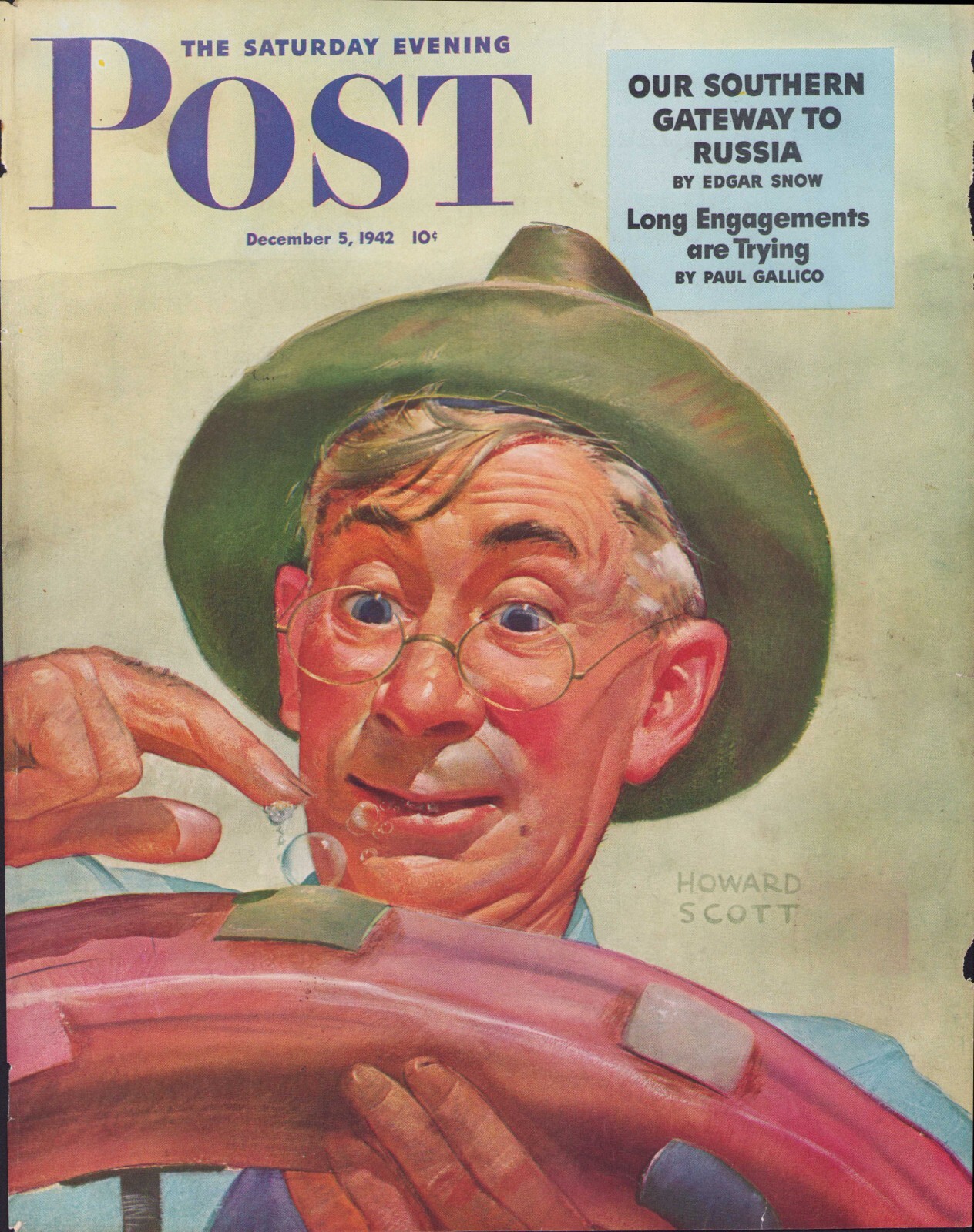 DEC 5 1942 Patching a Tire SATURDAY EVENING POST COVER ONLY #3 Howard ...