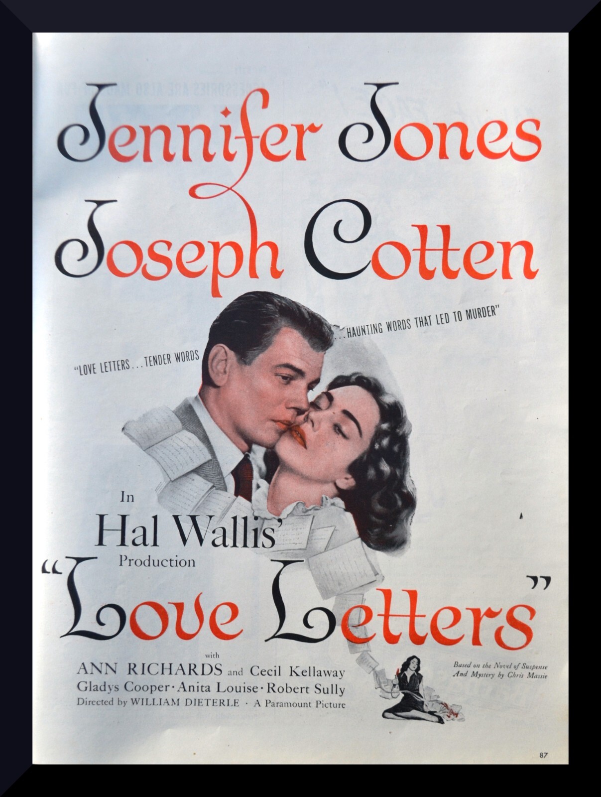 1945 Love Letters Film Jennifer Jones Joseph Cotten Movie Vintage Print ...