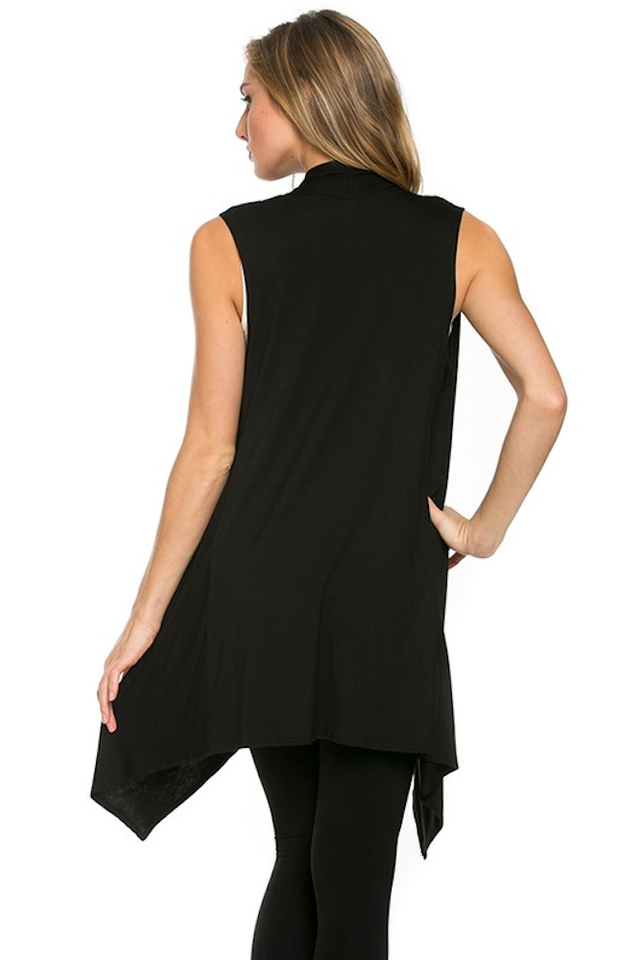 Womens Sleeveless Solid Cardigan Asymmetrical Hem Open Front Wrap Drape ...