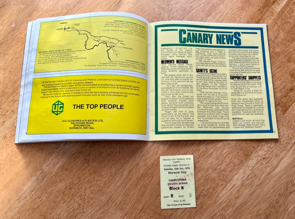 Norwich City v Leeds United Football Programme And Ticket 1976 | eBay UK