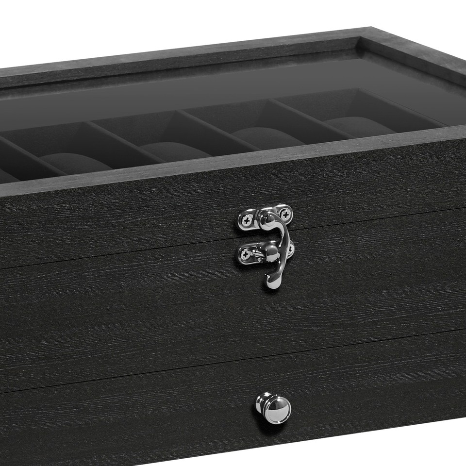 12 Slots Watch Box Solid Wood Jewelry Storage Display Case with Clear ...