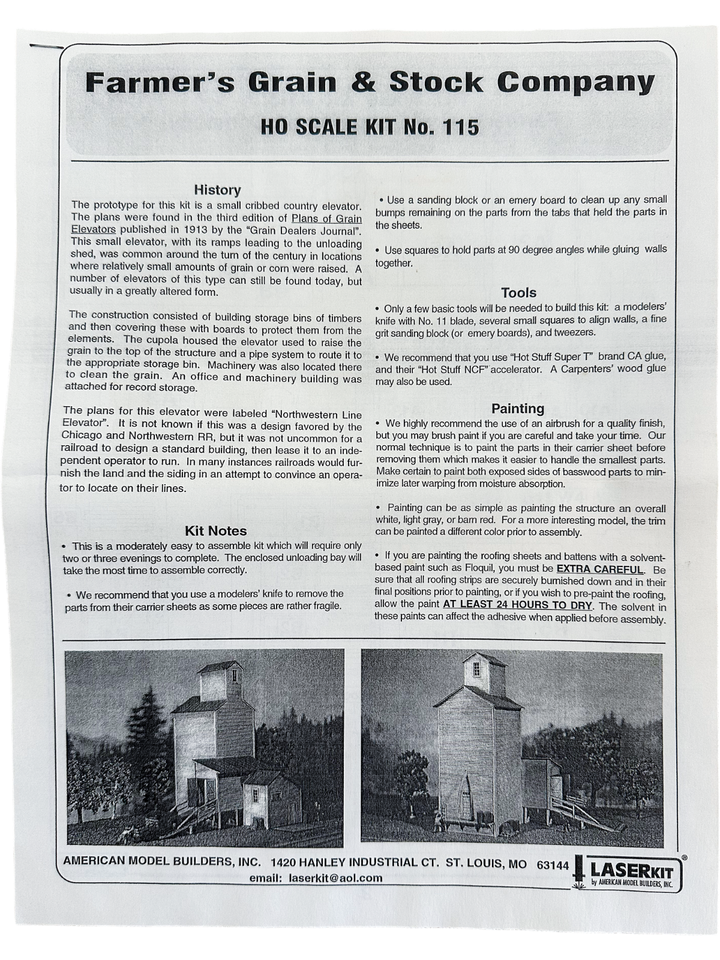 American Model Builders HO Scale Farmers' Grain & Stock Company Kit ...