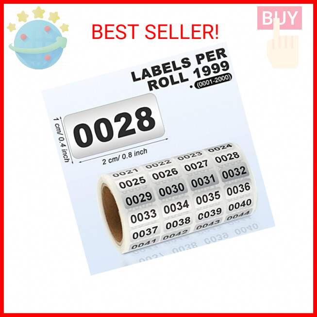 0001 to 2000 Inventory Number Sticker Labels Waterproof Self Adhesive ...