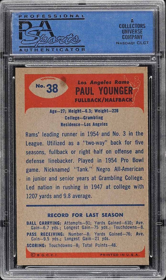 1955 Bowman FB Card # 38 Tank Younger Los Angeles Rams HOF PSA 8 NM-MT ...