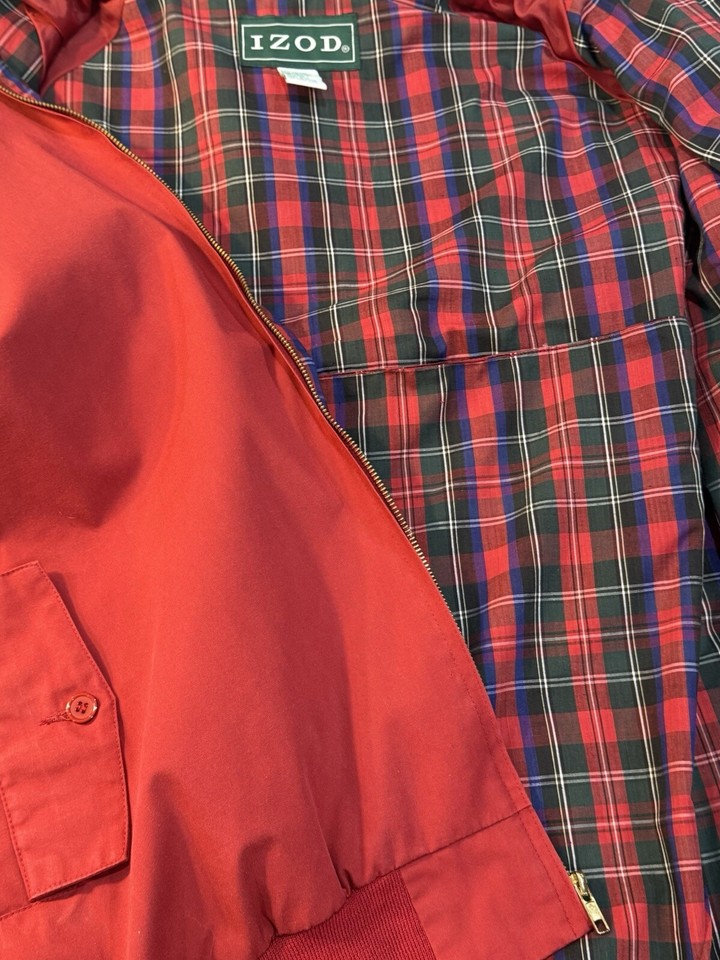 Vintage Izod Coat Jacket Plaid Lined Bomber Vented Red Mens Size 2XLT ...