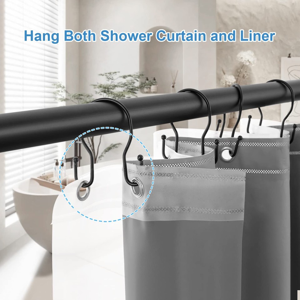 24 Pack Double Shower Curtain Hooks Rings Double Sided Shower Curtain ...
