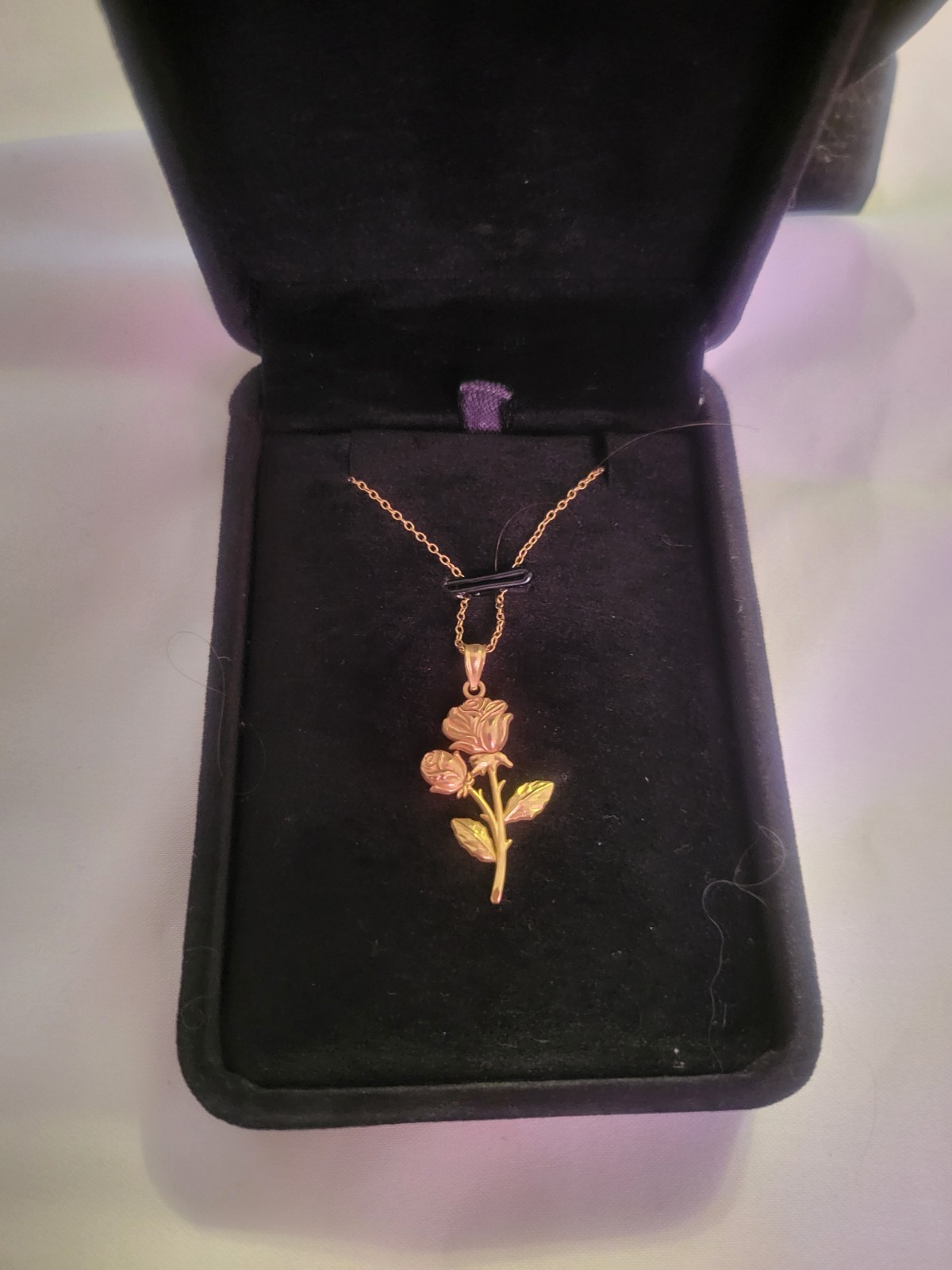 Vintage 14K Gold Rose Flower Pendant Necklace 2 Tone--- Fine Chain 2.5g ...