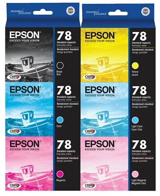 Epson 78 (T078) Ink Cartridge 6-Pack GENUINE for Stylus R260 R380 RX580 ...