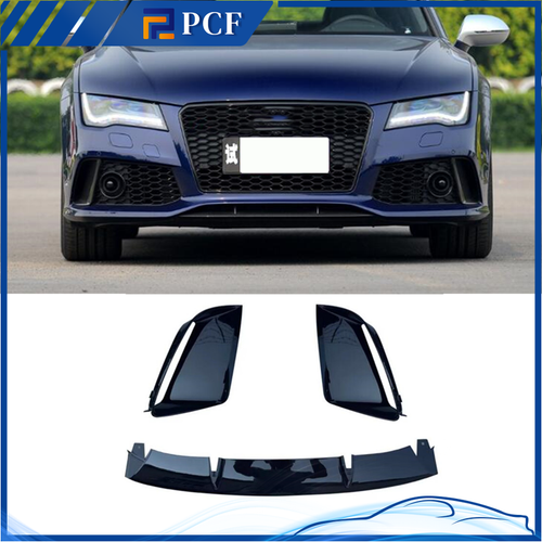 for Audi RS7 2014-18 ABS Glossy Black Front Bumper Lip Spoiler+Fog ...