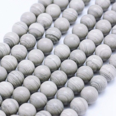 8MM Silver Line Jasper Beads-ONE 12" Gemstone Bead Strand-Jewelry ...