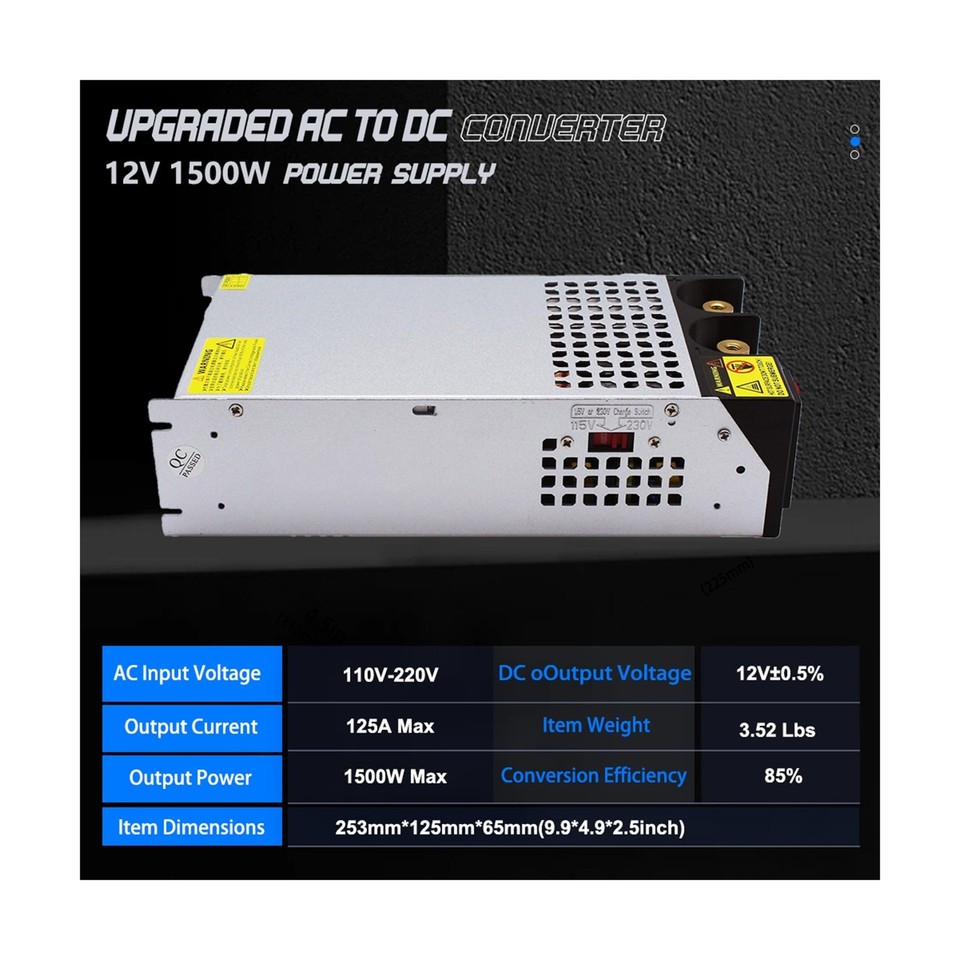 AC to DC 12V 125A 1500W Power Supply,120V to 12v Converter/110V to 12V ...