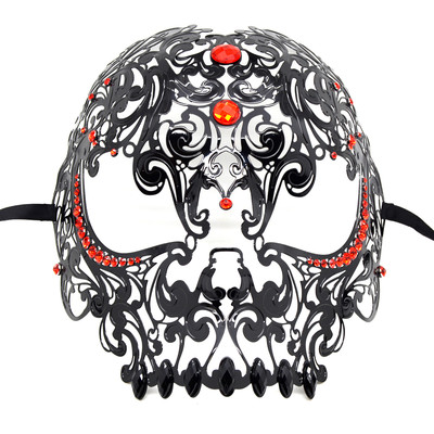 Prom Party Skull Laser cut Metal Mask Crystal Black Red Stone ...