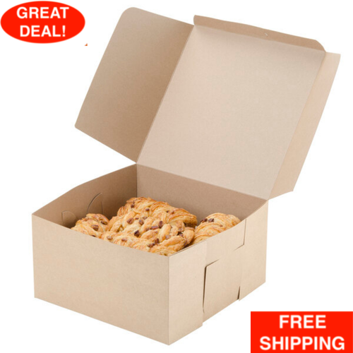 10 Pack 10" x 10" x 5" Kraft Square Paperboard Cake Bakery Box ...