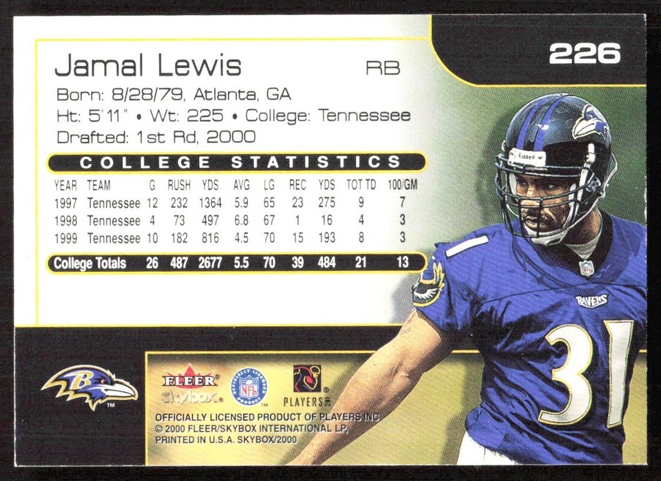 2000 7350B SkyBox GREEN FOIL Jamal Lewis Rookie Baltimore Ravens #226 ...