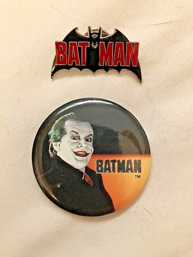 Vintage 1982 Batman Pin with Bat Wings & Red Letters and the 1989 Joker ...