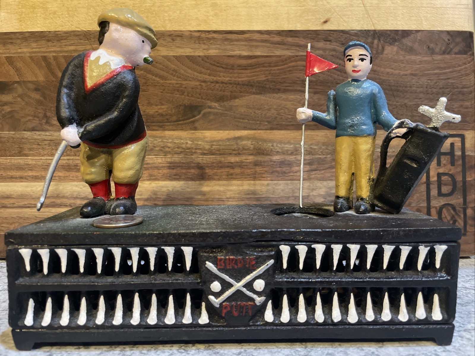 Vintage Original Working Cast Iron Golf Birdie Putt Mechanical Coin ...
